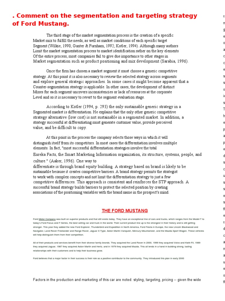 Ford Mustang Segmentation Strategy | PDF | Ford Motor Company | Marketing