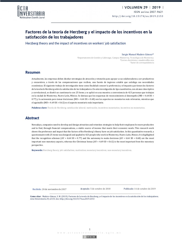 Factores de La Teoria de Herzberg 2007-9621-Au-29-E2153 | PDF | Motivación | Motivacional