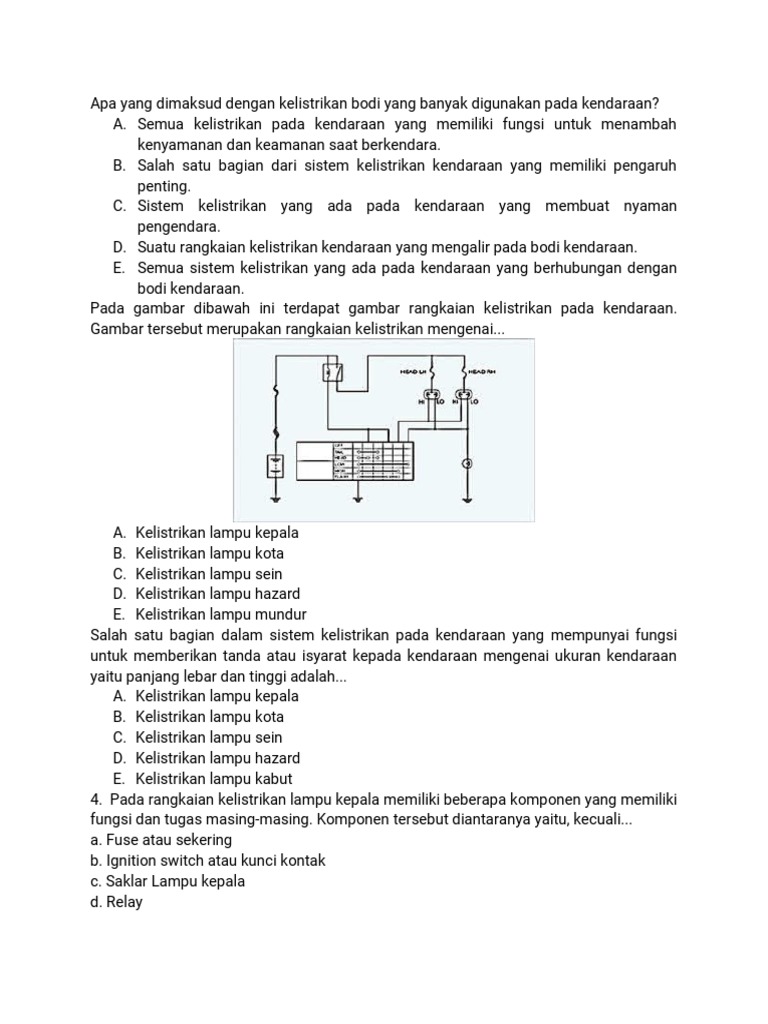 Pas Online Ganjil Pemeliharaan Kelistrikan Kendaran Ringan Kelas Xi | PDF Pas Online Ganjil Pemeliharaan Kelistrikan Kendaran Ringan Kelas Xi | PDF