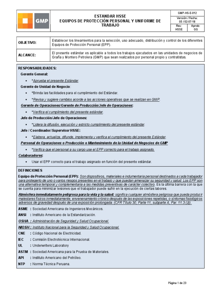 GMP-HS-E-012 Equipos de Protección Personal EPPs v5 020718 | PDF | Soldadura | Construcción