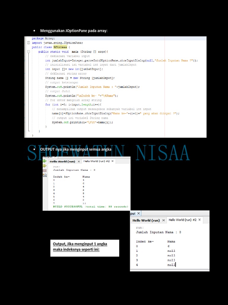 Penggunaan Array Dengan JOptionPane | PDF