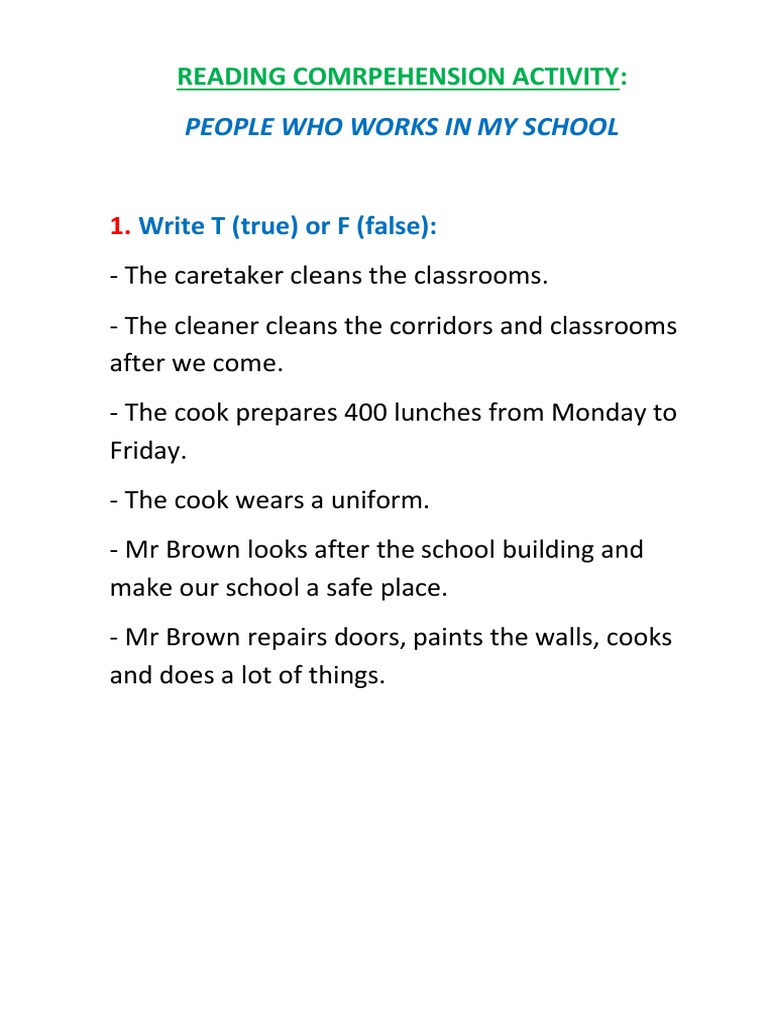 People Who Work in My School Worksheet | PDF | Language Arts & Discipline