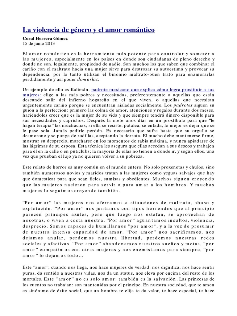 VIOLENCIA DE GENERO - Y - AMOR - ROMANTICO - Coral - Herrera | PDF ...