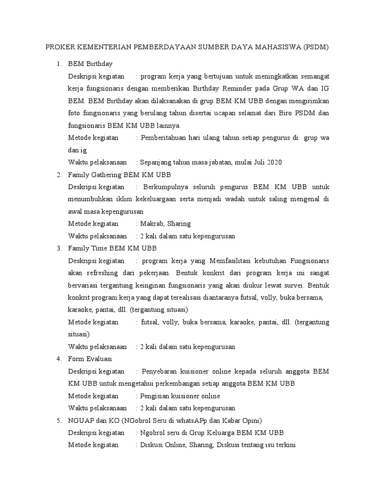 Proker PSDM (Nora) | PDF | Bisnis