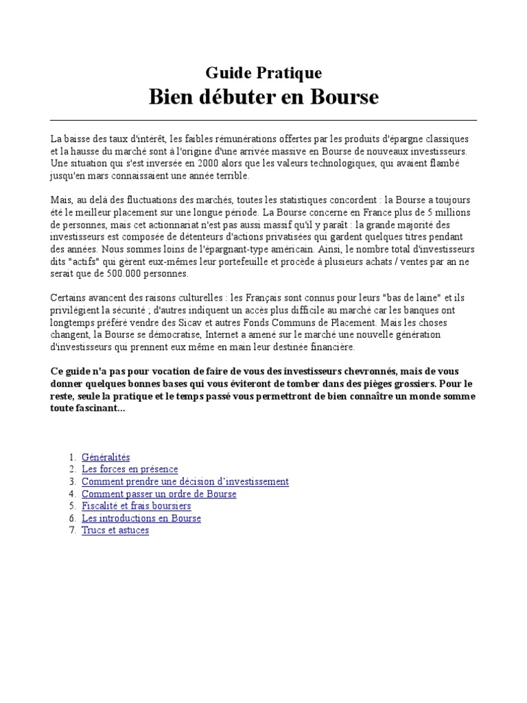 Bien Debuter en Bourse | PDF