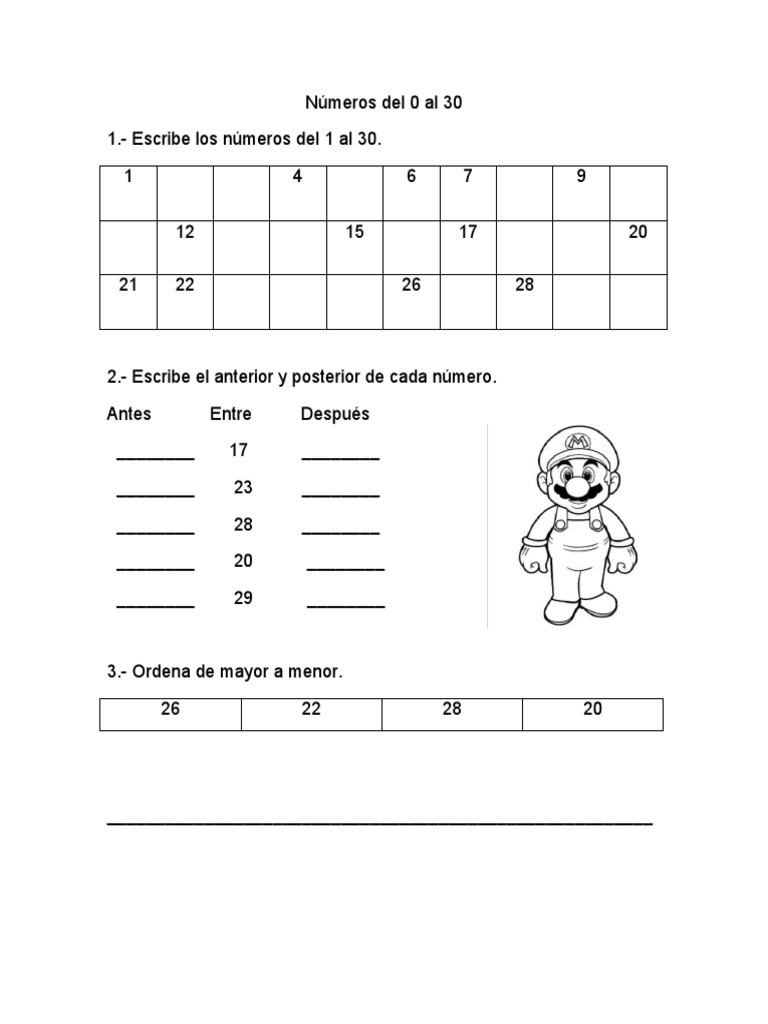 Números Del 0 Al 30 | PDF