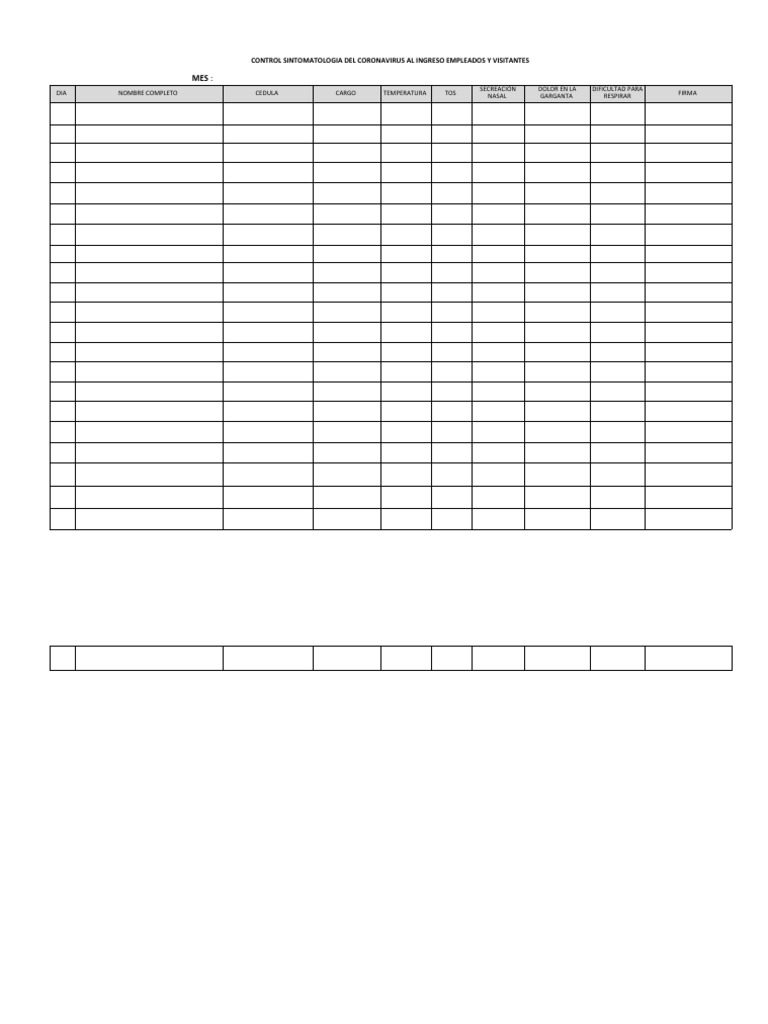 Planilla Control Aseo General | PDF
