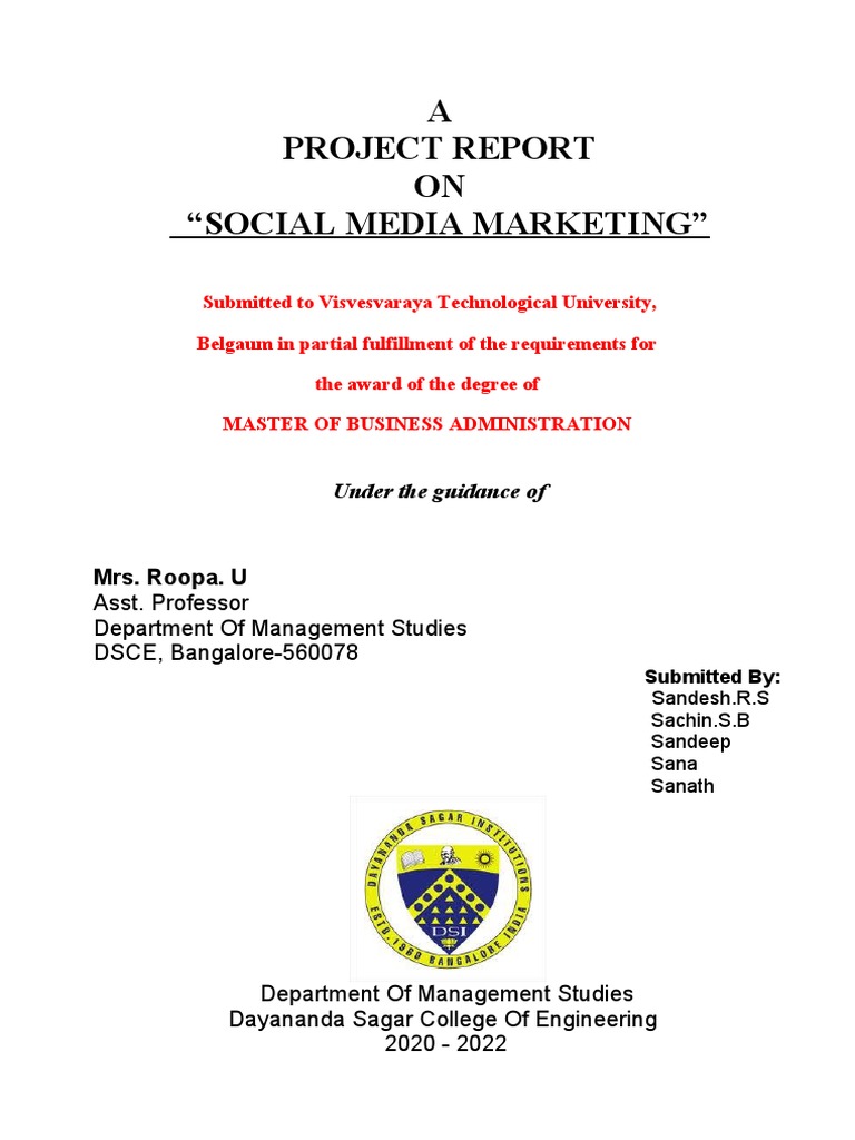 Social Media Marketing Project Report | PDF | Popular Culture & Media ...