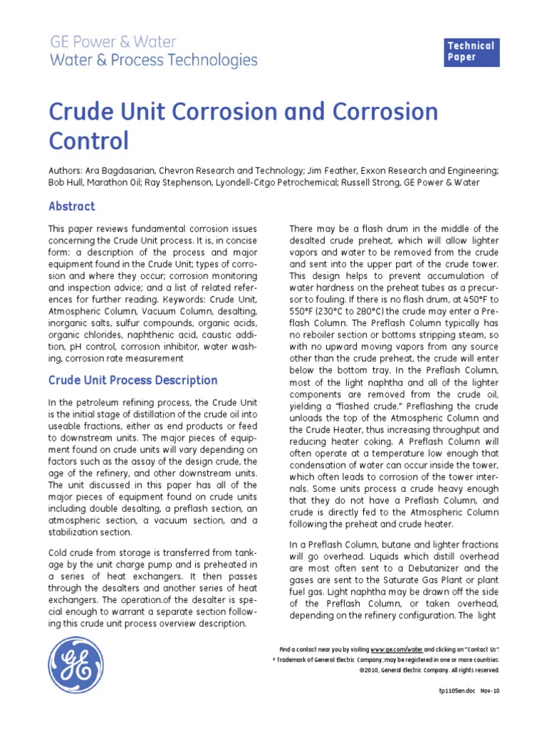 Crude Unit Corrosion and Corrosion Control: Technical Paper | PDF ...