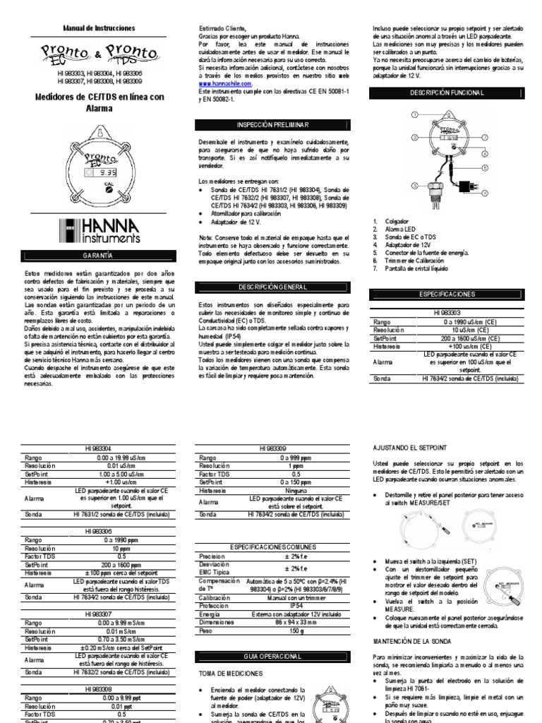 Manual Medidor de Conductividad Pronto Ec Manual - Hi-983303 - Hi ...