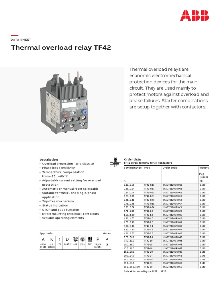 2CDC106023D0202 - Thermal Overload Relay TF42 | PDF | Relay | Fuse ...