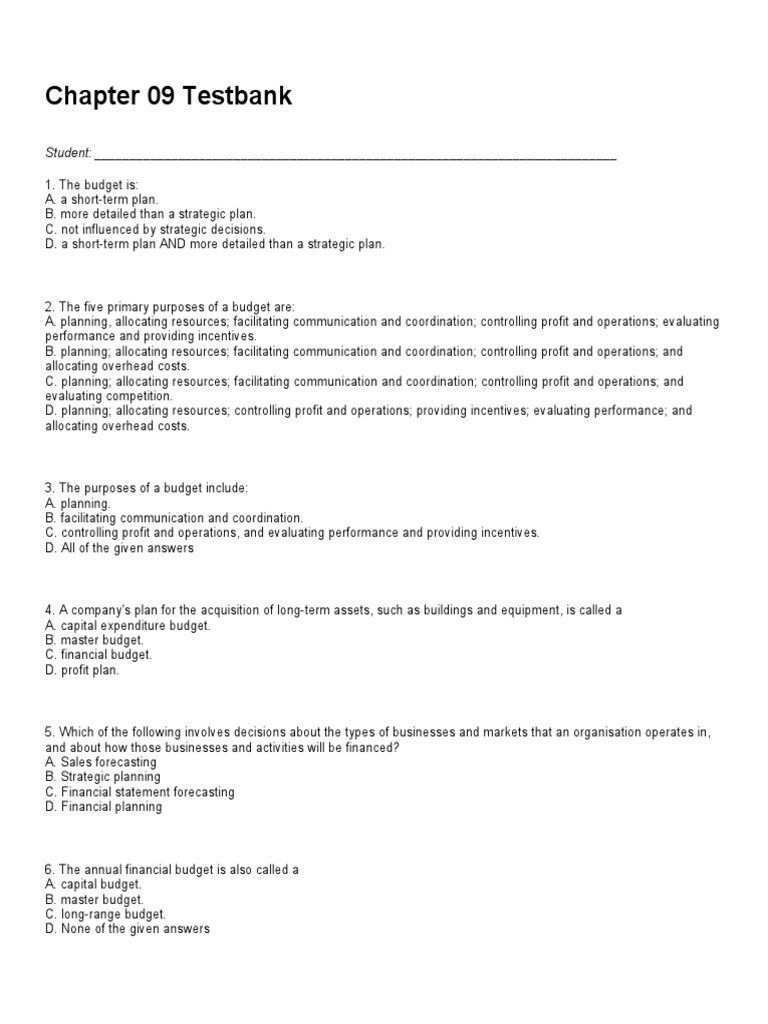 Chapter 09 Testbank Solution Manual Management Accounting | PDF ...