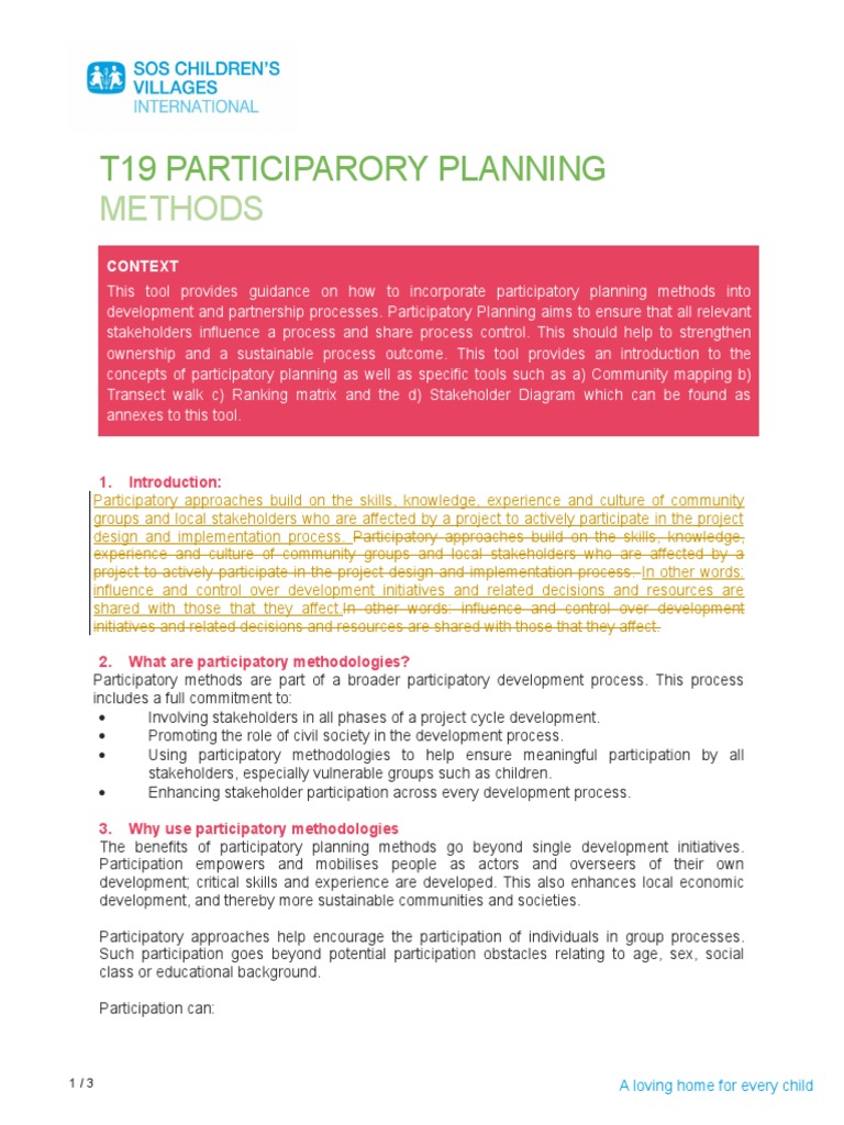 Participatory Planning Methods Guide | PDF | Community | Evaluation