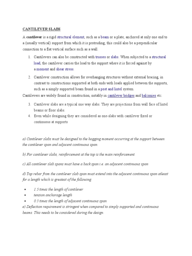 Cantilever Slab Design Guide | PDF | Beam (Structure) | Building Technology