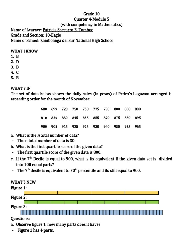 Mathematics Quarter 4-Module 5 Answer Sheet | PDF | Percentile