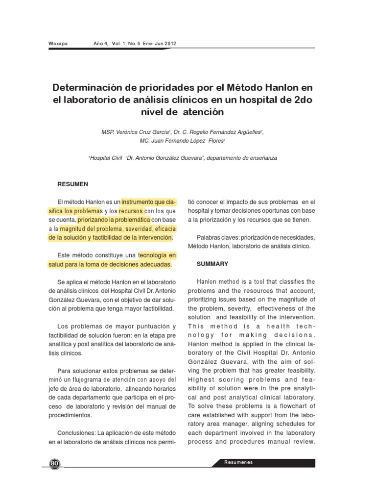 Método de Hanlon - Unlocked | PDF | Hospital | Laboratorios