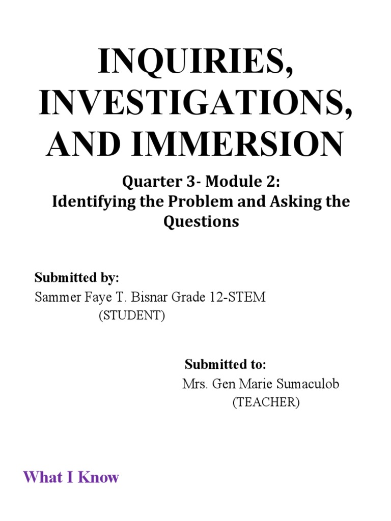 Inquiries, Investigations, and Immersion: Quarter 3-Module 2 ...