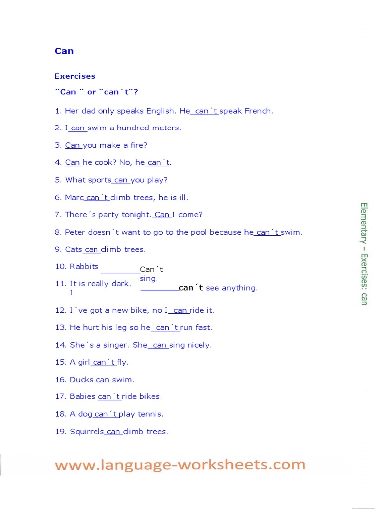 Can-Can-T (Grammar Exercises) - Mayorga | PDF