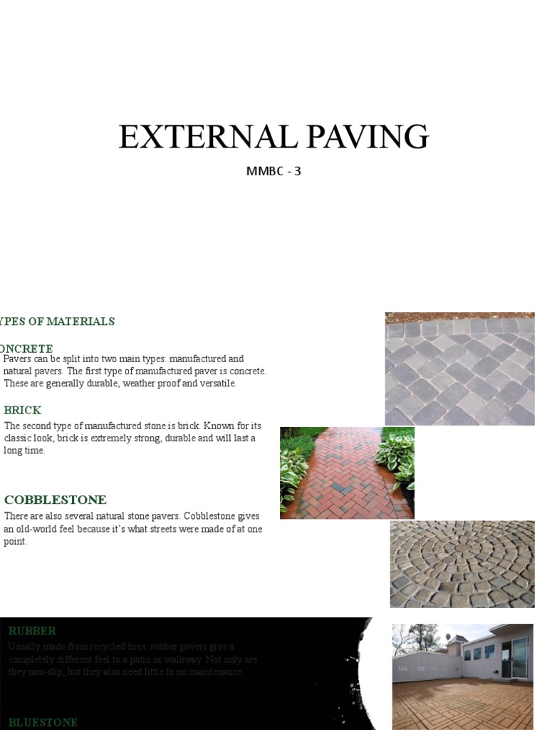 Types and Costs of External Paving | PDF | Concrete | Road Surface