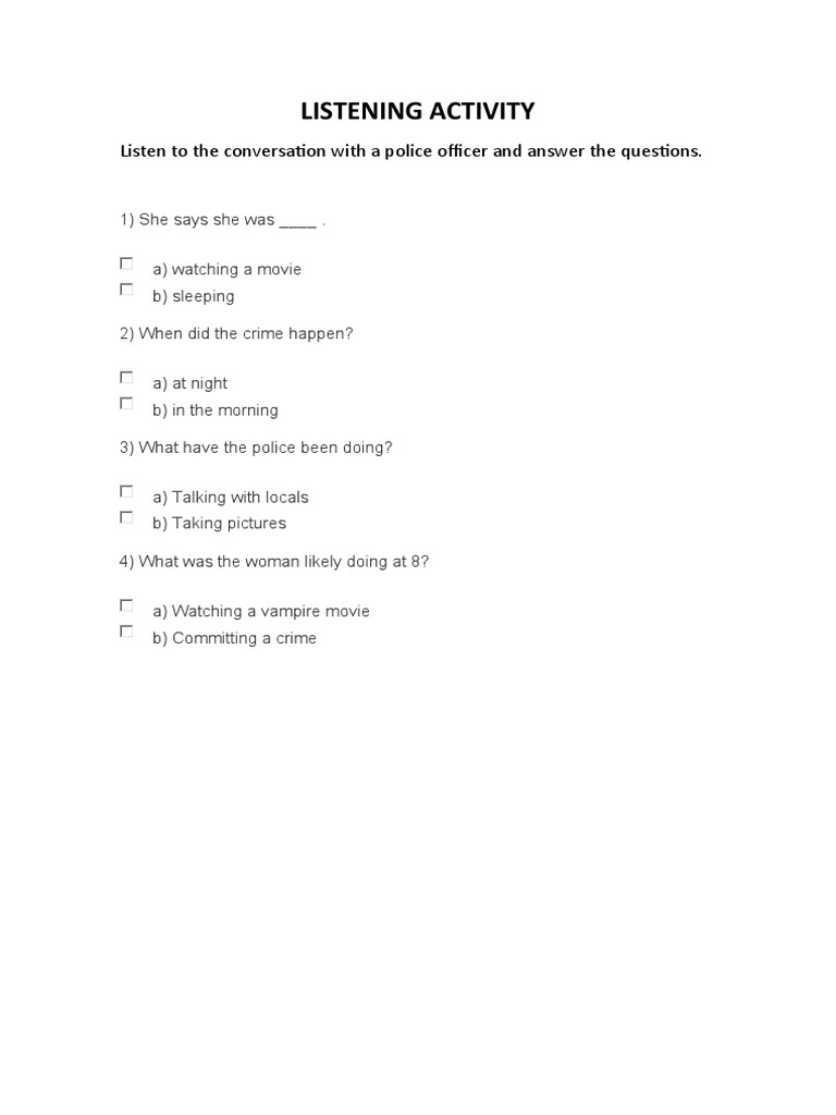 LISTENING ACTIVITY Past Continuous | PDF