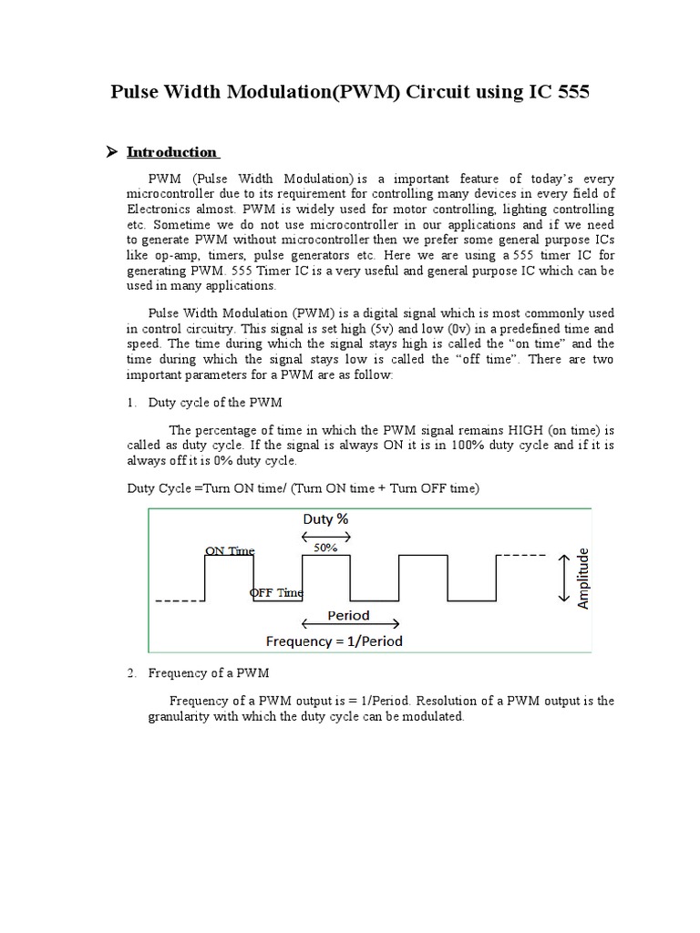 Pulse Width Modulation (PWM) Circuit Using IC 555: Introduction | PDF