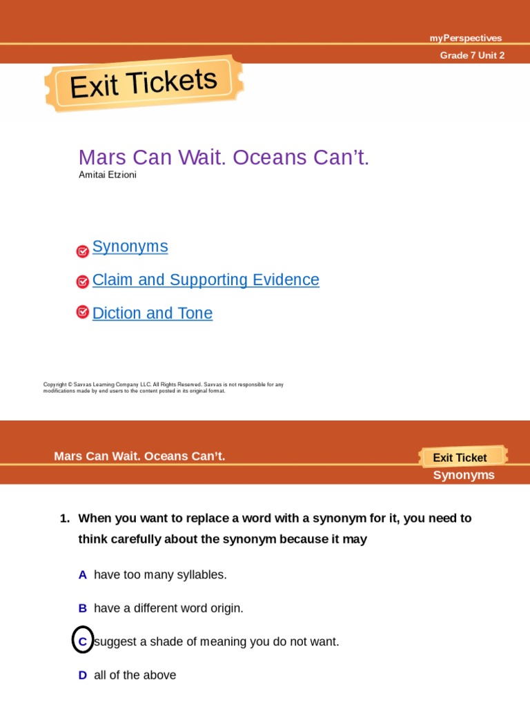Exit Ticket Mars Can Wait | PDF