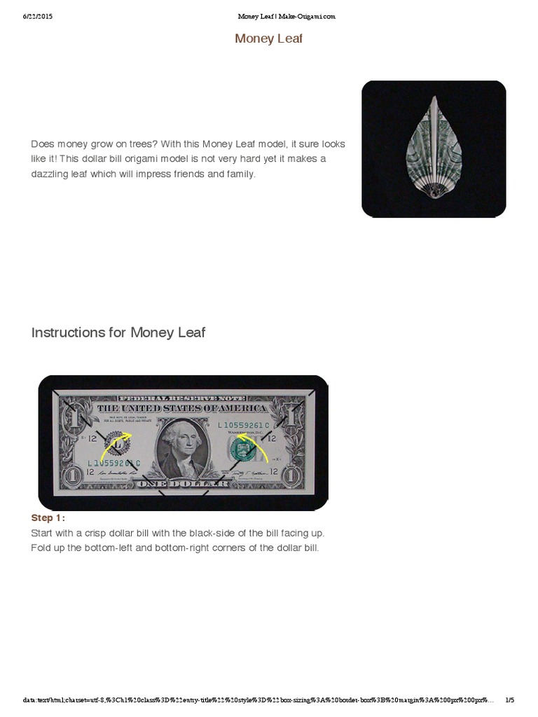 Instructions For Money Leaf | PDF | Paper Folding