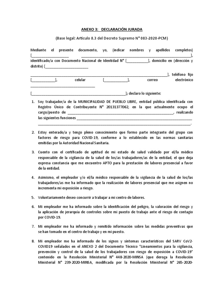 Anexo 3 Declaracion Jurada | PDF