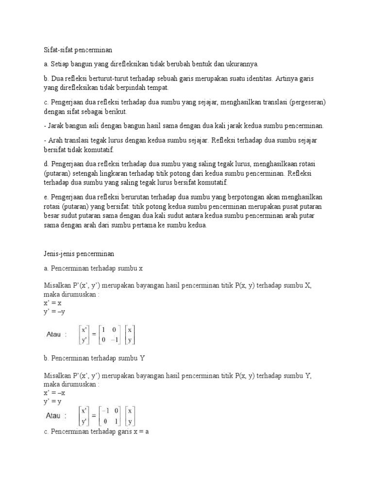 Sifat dan Jenis Pencerminan Matematis | PDF