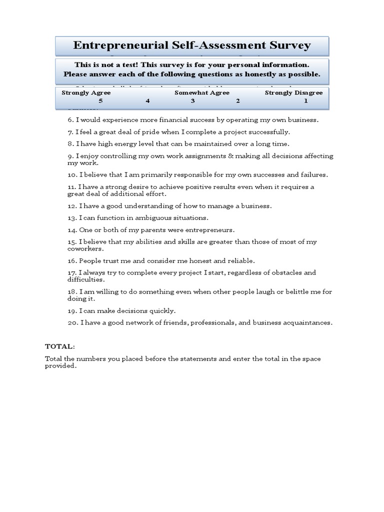 Entrepreneurial self-assessment | PDF