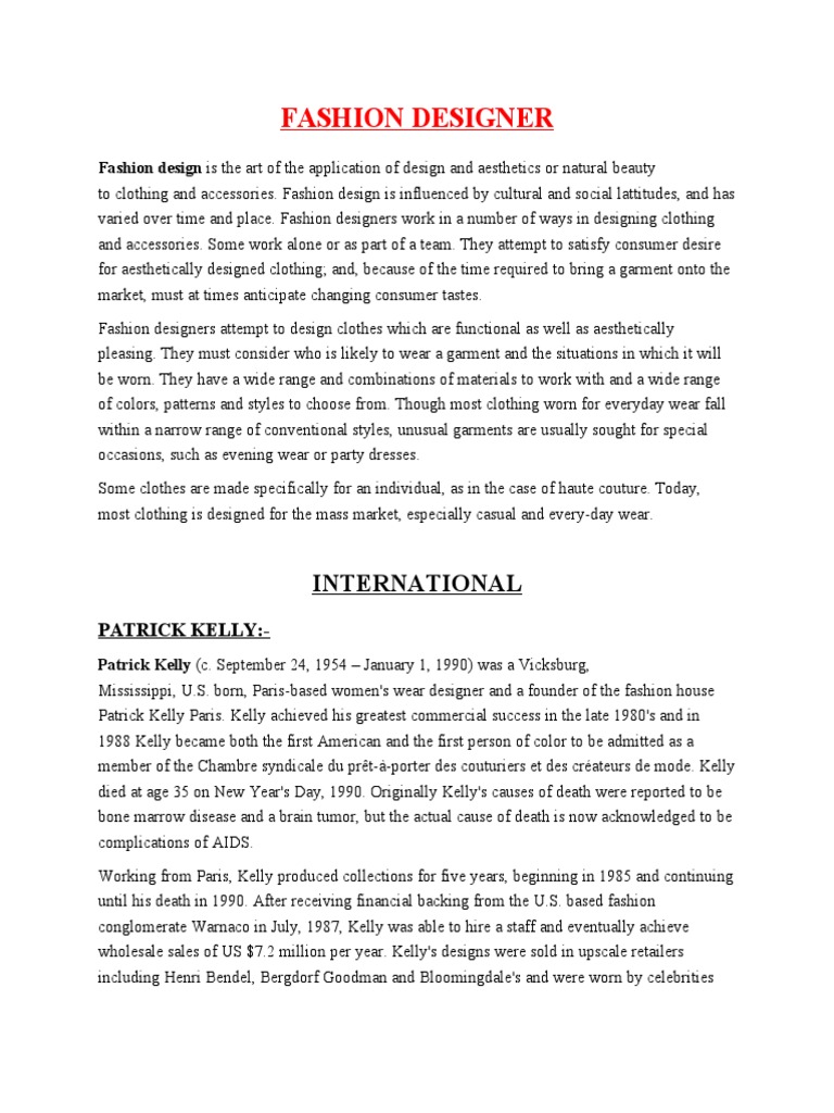 Fashion Designer | PDF | Fashion Design | Fashion