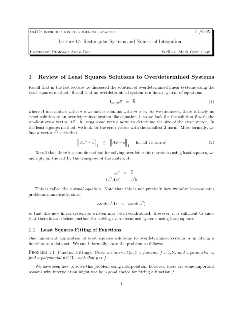 1 Review of Least Squares Solutions To Overdetermined Systems | PDF ...