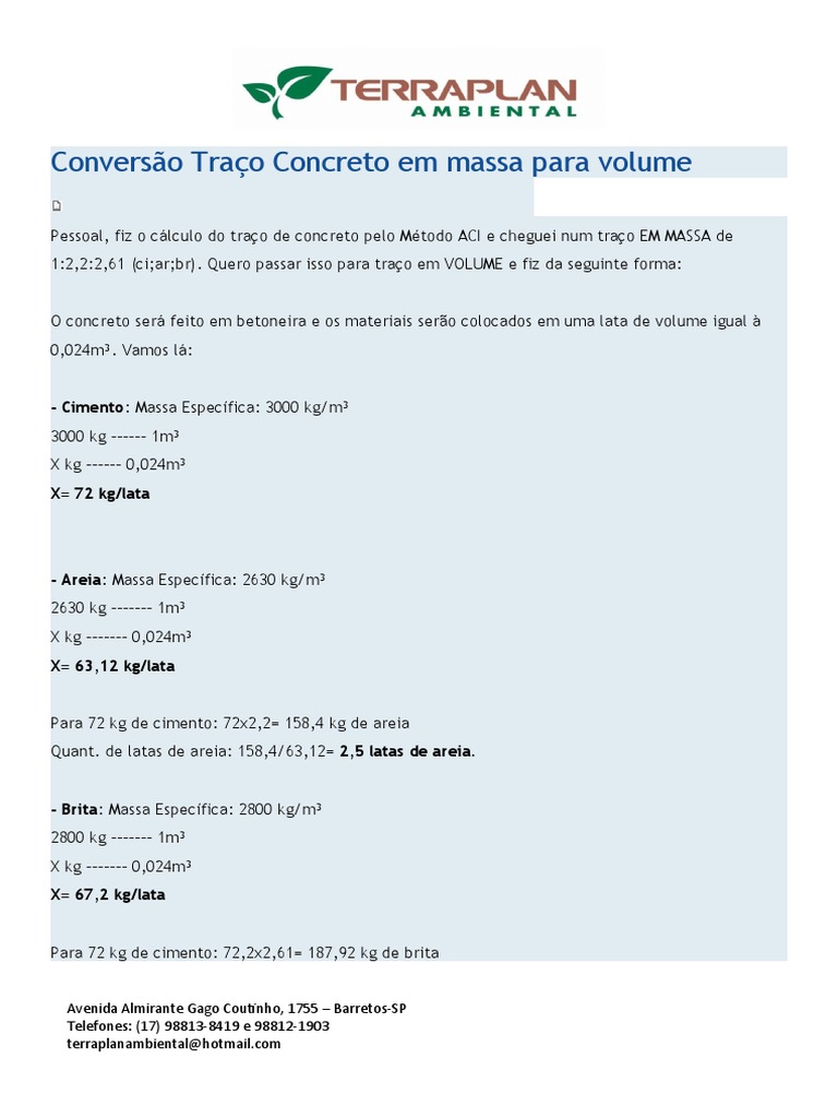 Conversão de Traço Massa para Volume | PDF