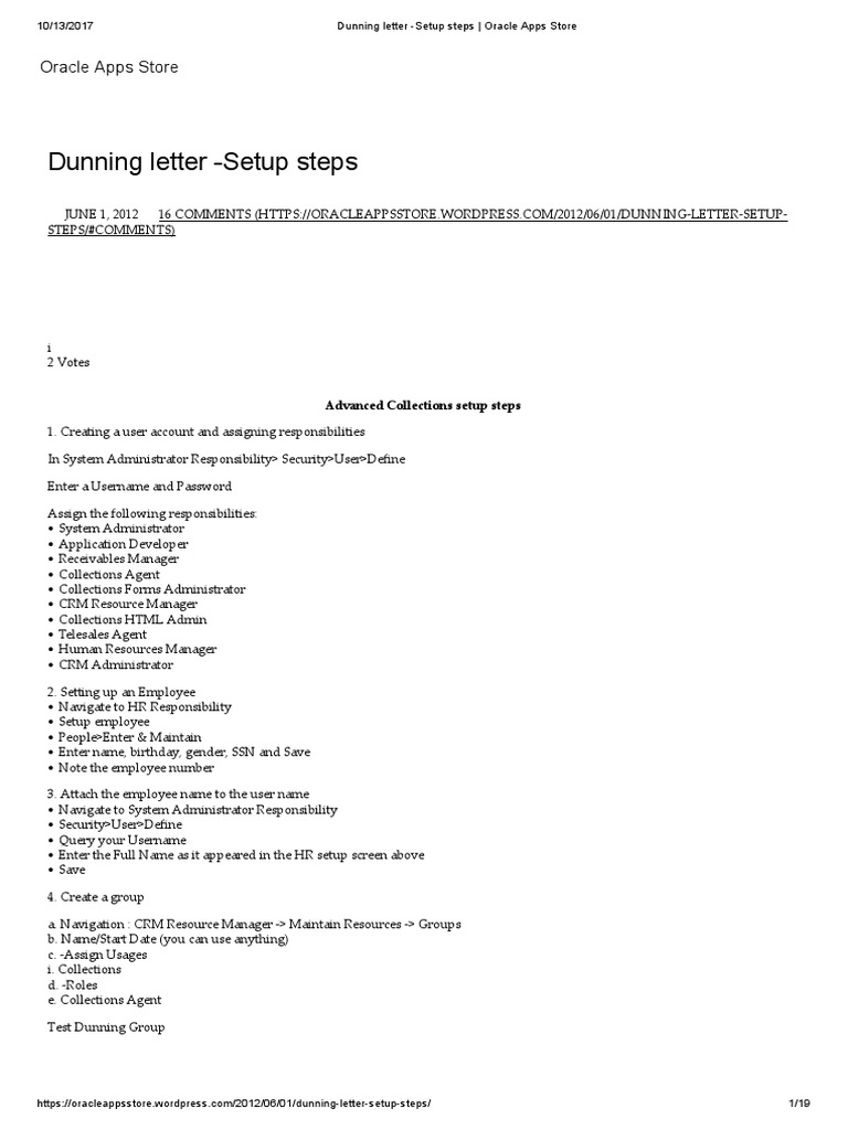 Dunning Letter Setup Steps Oracle Apps Store | PDF | Software Development | Information ...