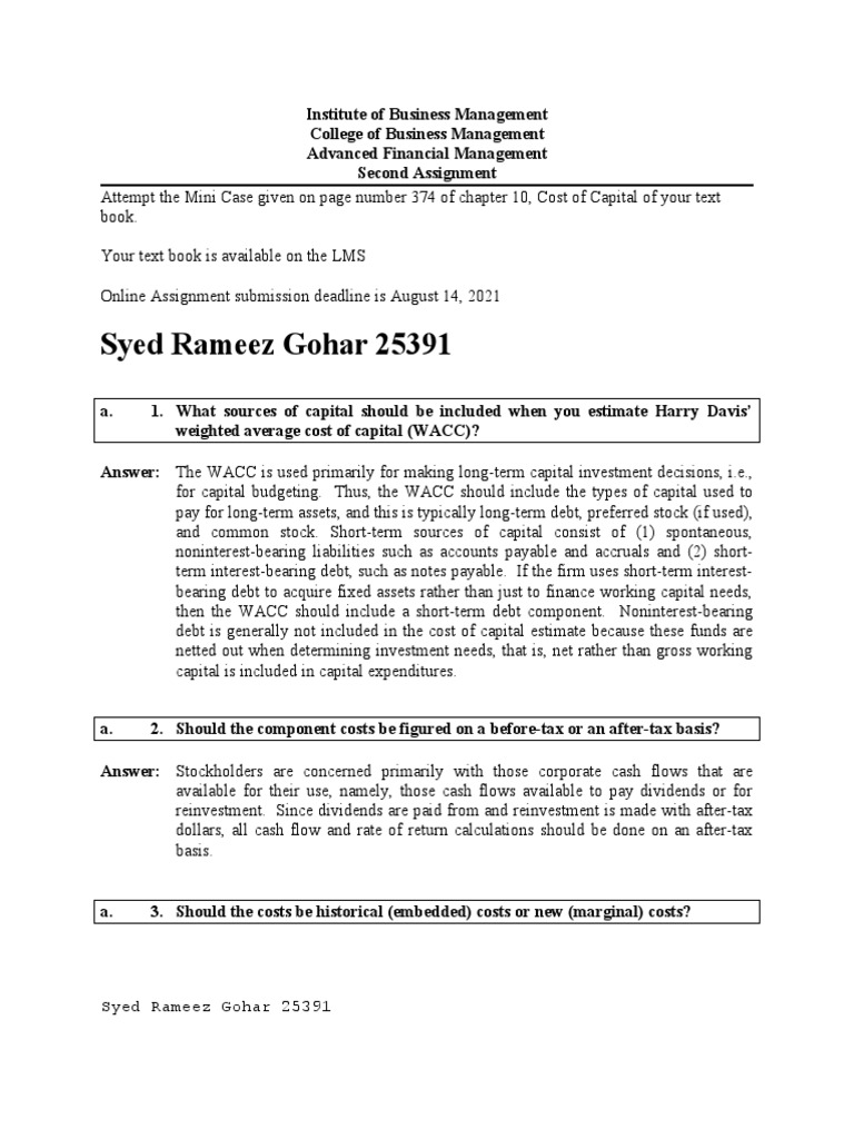 Syed Rameez Gohar 25391 | PDF | Cost Of Capital | Yield (Finance)