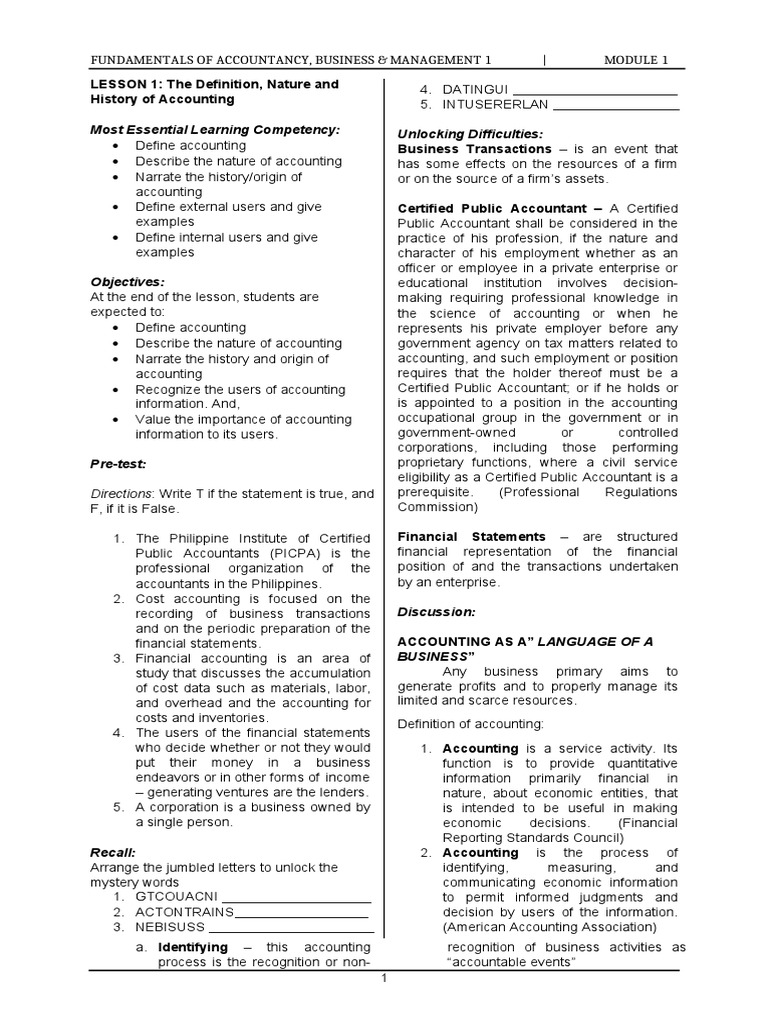 FABM1 Week1 | PDF | Accounting | Audit