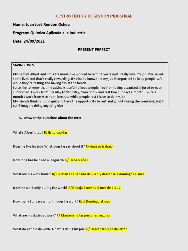 Present Perfect Reading Practice | PDF