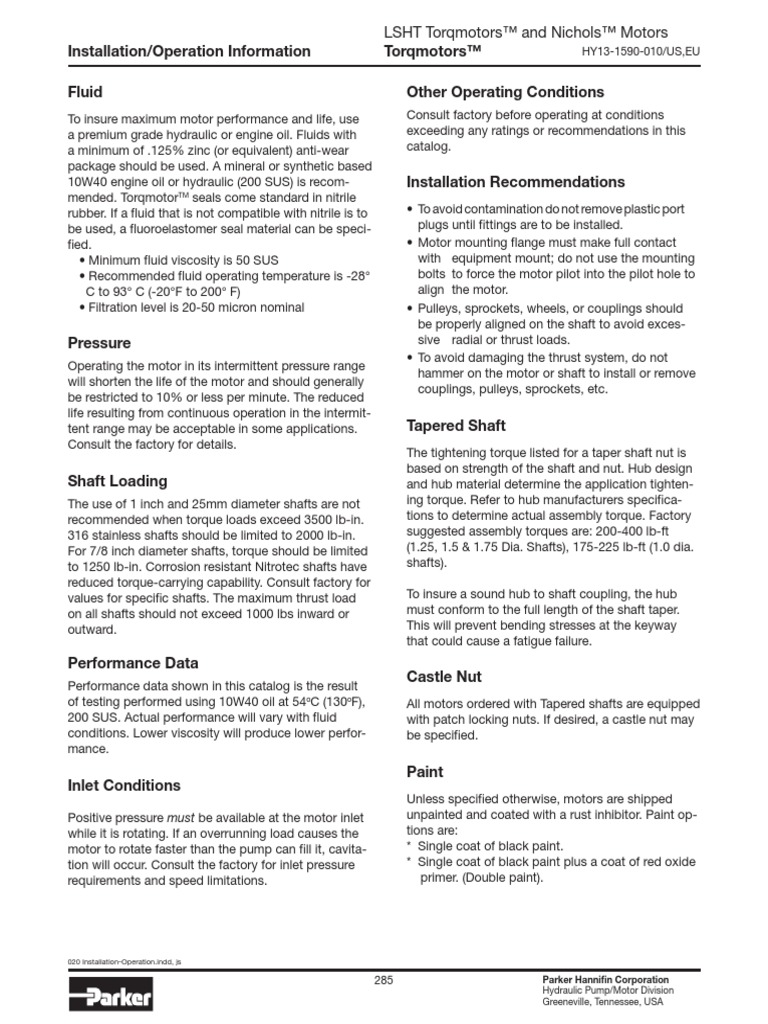 HY13 1590 010 Installation Operation | PDF | Motor Oil | Brake