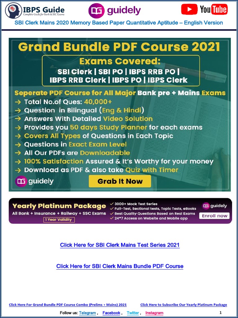 SBI Clerk Mains 2020 Question Paper | PDF | Volume
