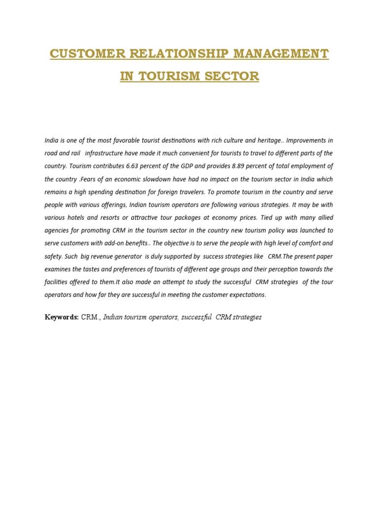 Customer Relationship Management in Tourism Sector | PDF | Tourism ...