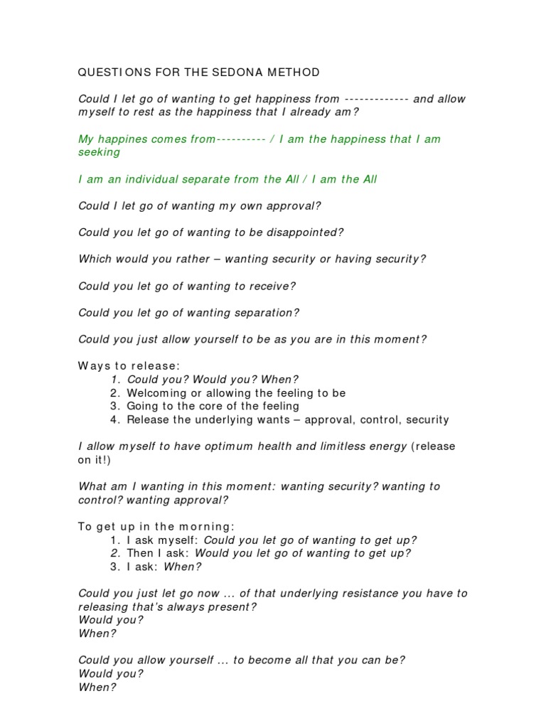 Sedona Method - Questions | PDF | Feeling | Love