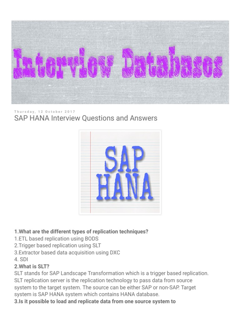 All Interview Questions and Answers - SAP HANA Interview Questions and Answers | PDF ...