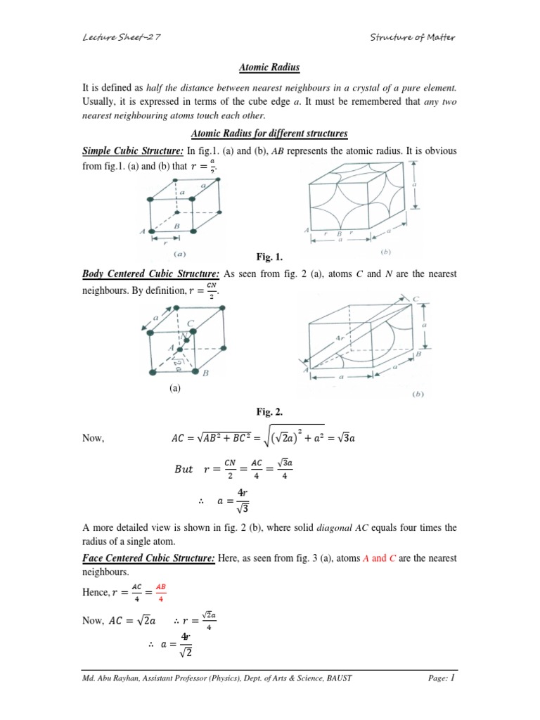 Atomic Radius and Packing Factors Explained | PDF | Crystal Structure ...