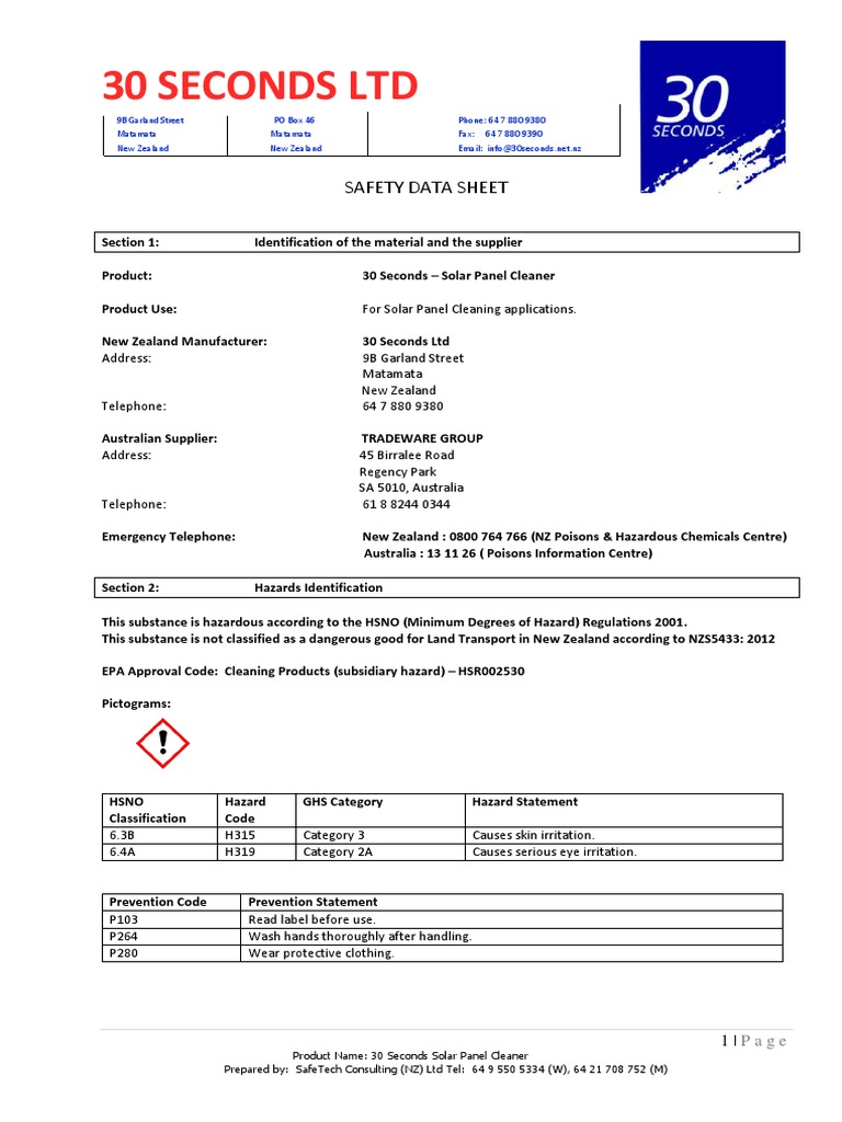 30 Seconds Solar Panel Cleaner | PDF | Personal Protective Equipment ...