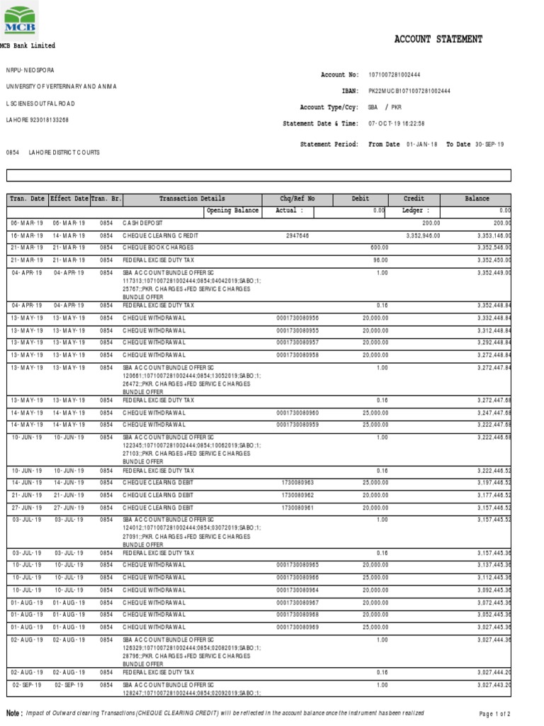 Account Statement: MCB Bank Limited | PDF | Debits And Credits | Cheque