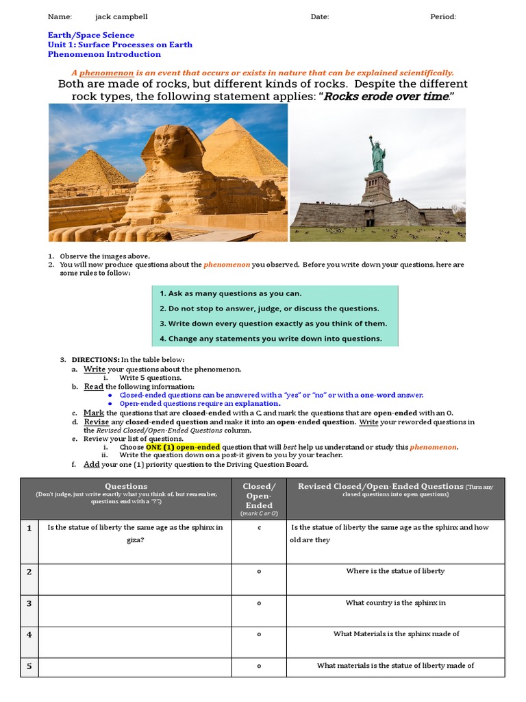 Unit 1 QFT Worksheet ESS | PDF | Cognition | Science