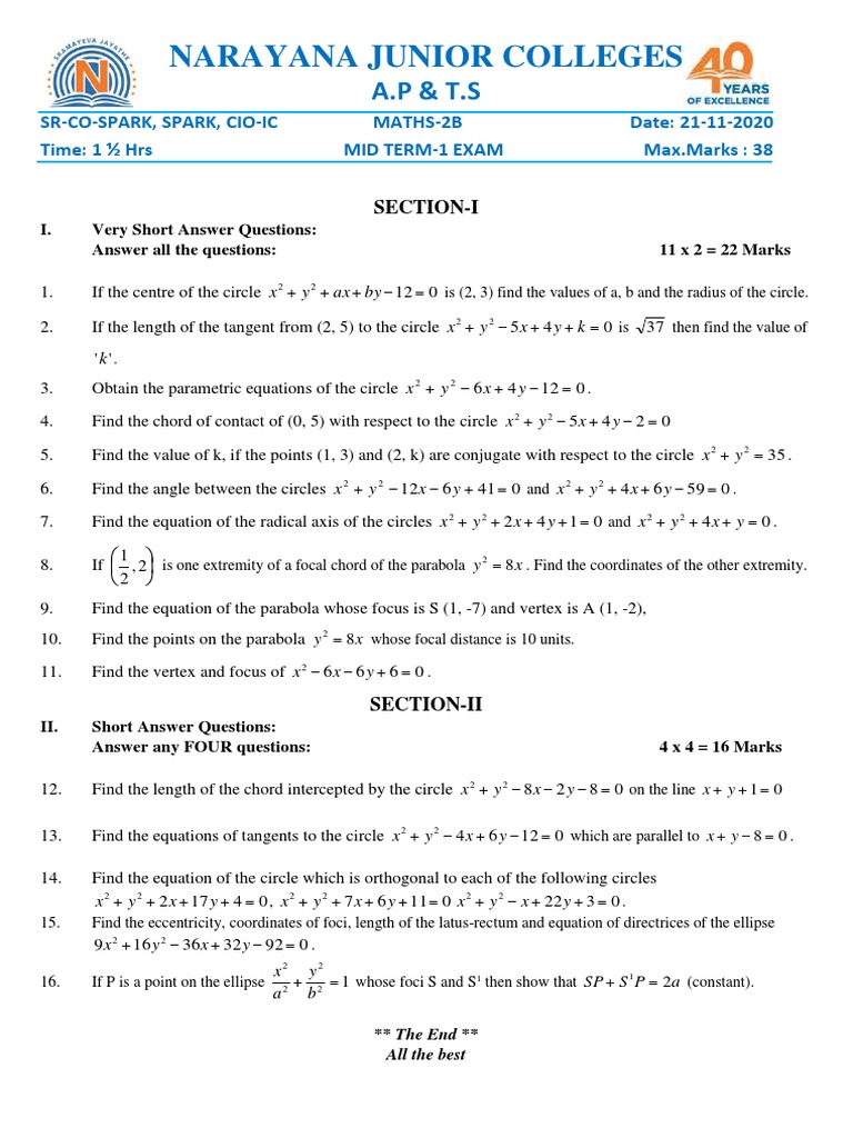 Co-Sp, SP, Ic - SR Ipe Mid Term-1 Maths-2b - Co-Sp, SP, Ic | PDF ...