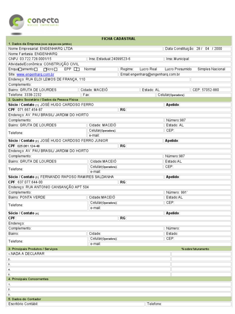 Ficha de Cadastro de Cliente | Download grátis PDF | Business