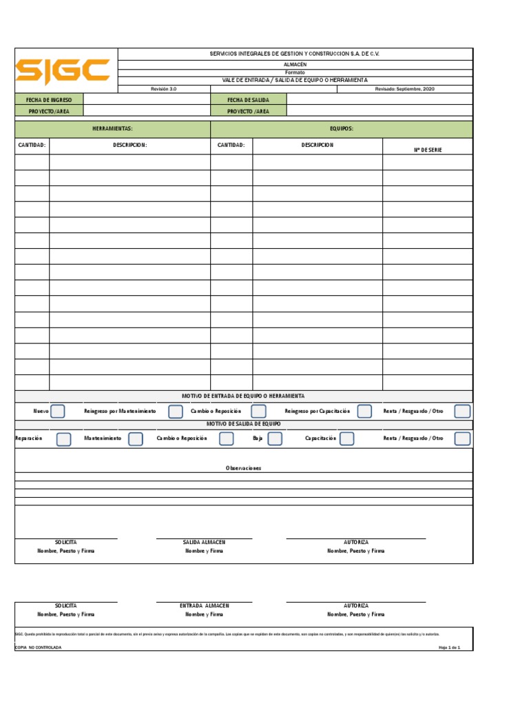 Vales de Entrada-Salida de Equipo o Herramienta | PDF Vales de Entrada-Salida de Equipo o Herramienta | PDF