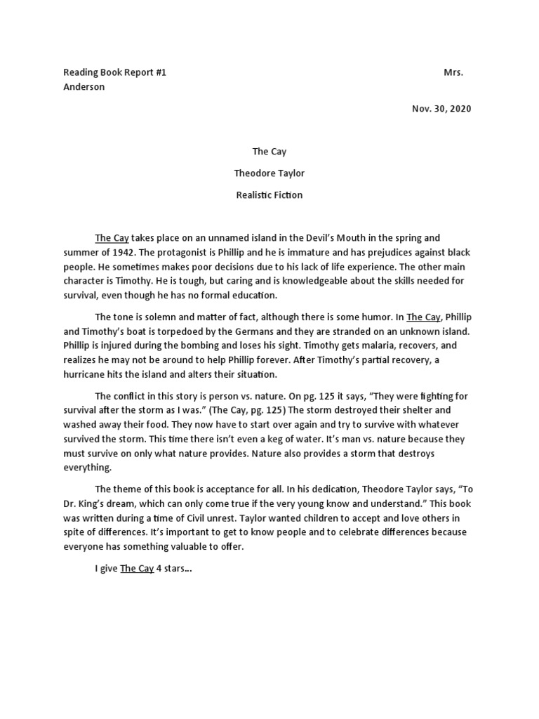 The Cay Book Report | PDF